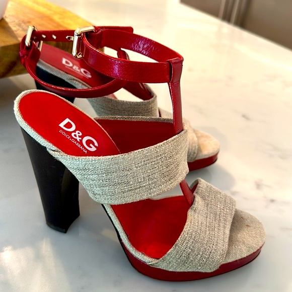 Dolce & Gabbana | Shoes | Red Patent Leather And Natural Linen Strap ...